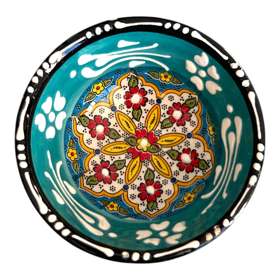 Bol mic din ceramica, lucrat manual, turcoaz, pentru sosuri, alune ...