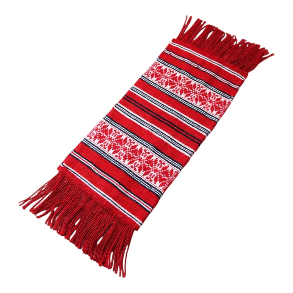 Prosop, stergar traditional rosu cu franjuri, tesut cu model ...