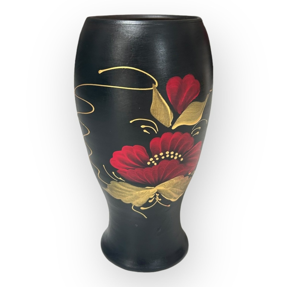 Vaza ceramica neagra cu maci