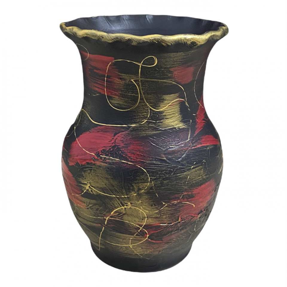 Vaza ceramica neagra decorata manual