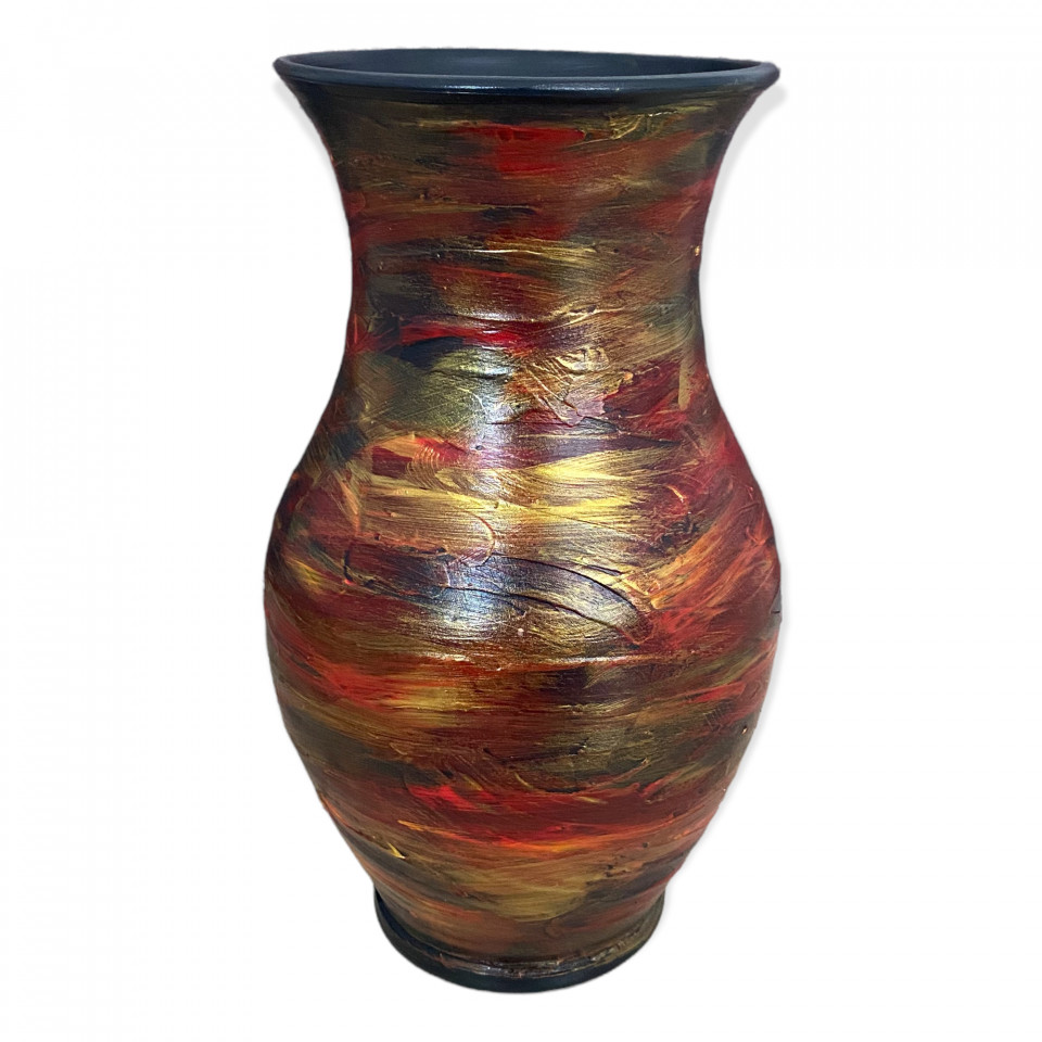 Vaza ceramica neagra decorata manual