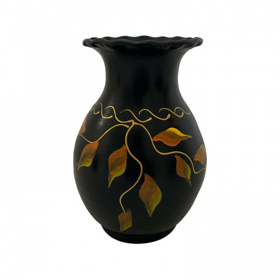 Vaza ceramica neagra, eleganta, pictata manual