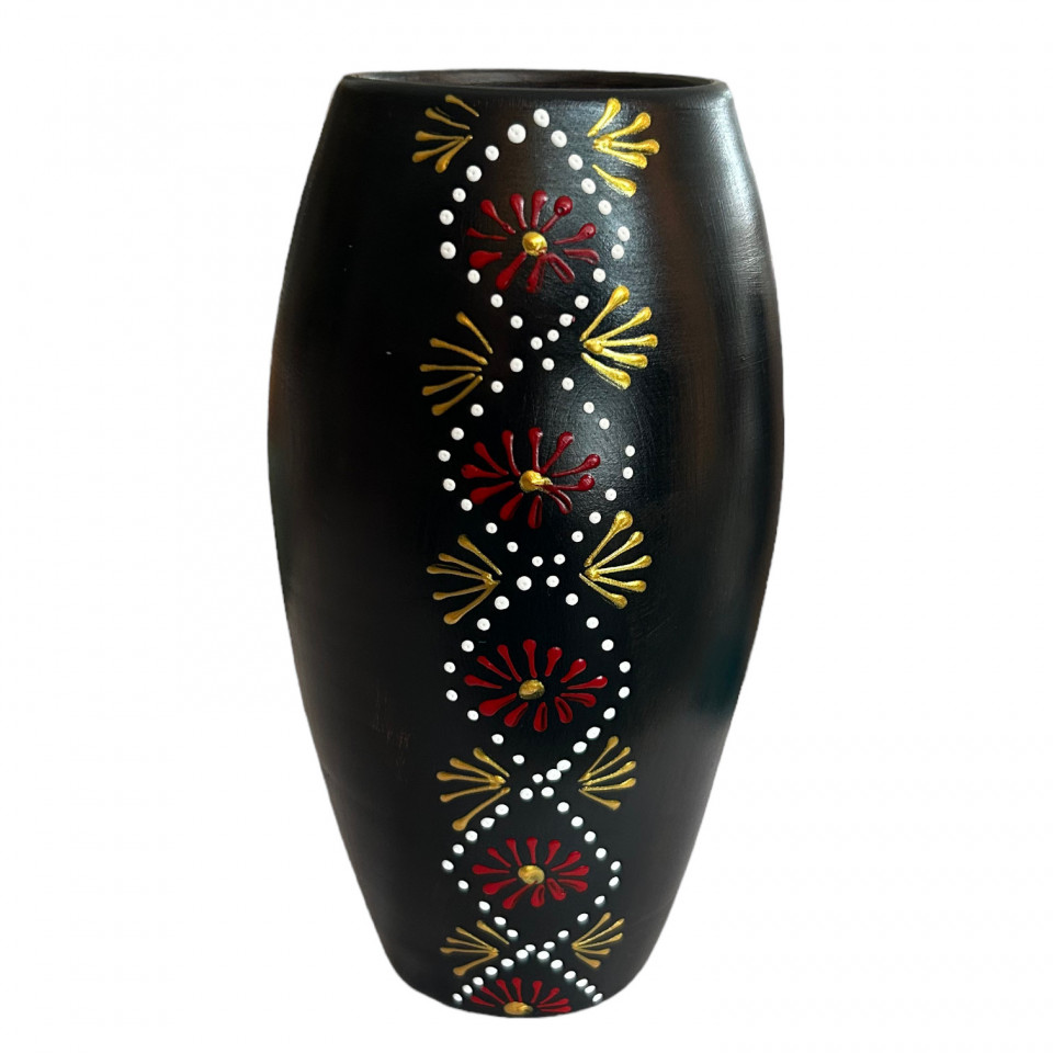 Vaza ceramica neagra, pictata manual, 25cm