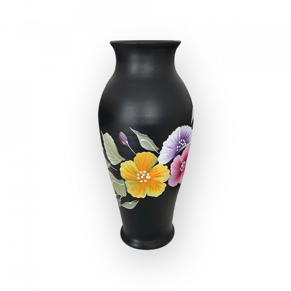Vaza ceramica neagra, pictata manual, 40cm