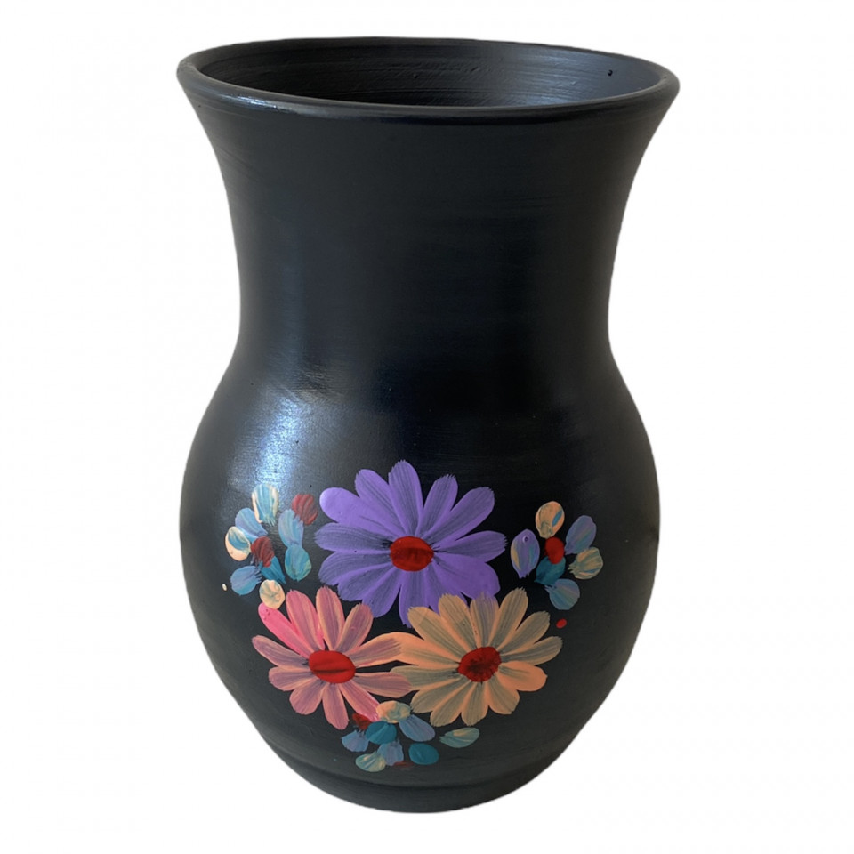 Vaza ceramica neagra cu margarete