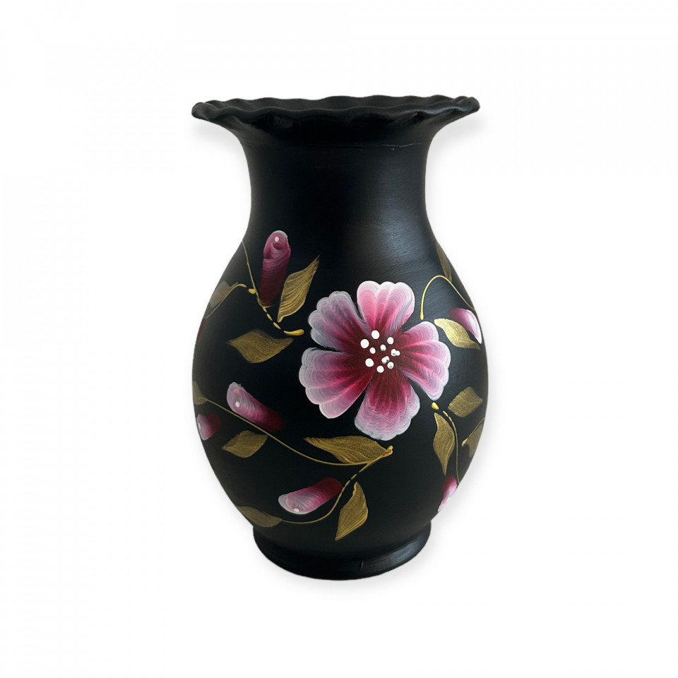 Vaza ceramica neagra, eleganta, pictata manual