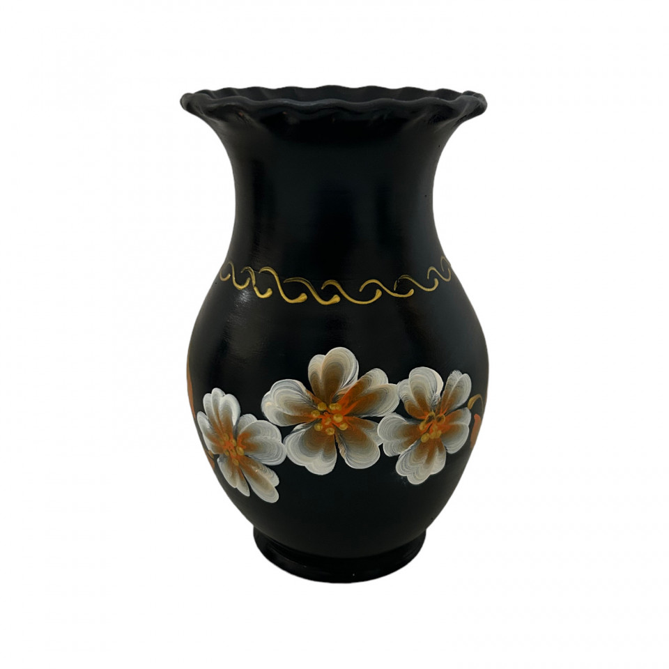 Vaza ceramica neagra, eleganta, pictata manual