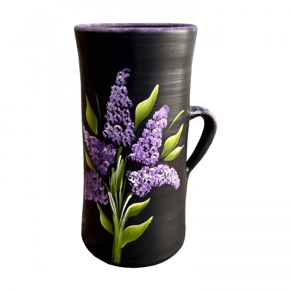 Vaza de lut cu maner, pentru flori - colectia liliac