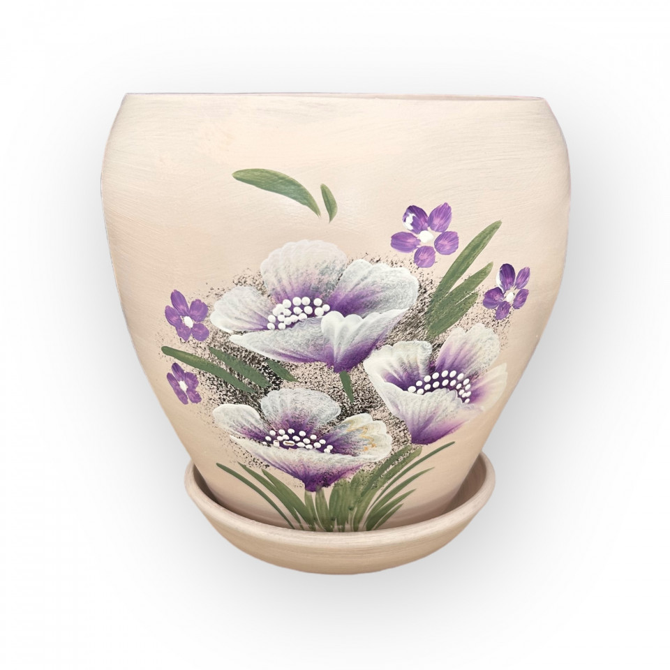 Ghiveci din lut cu farfurie pentru flori