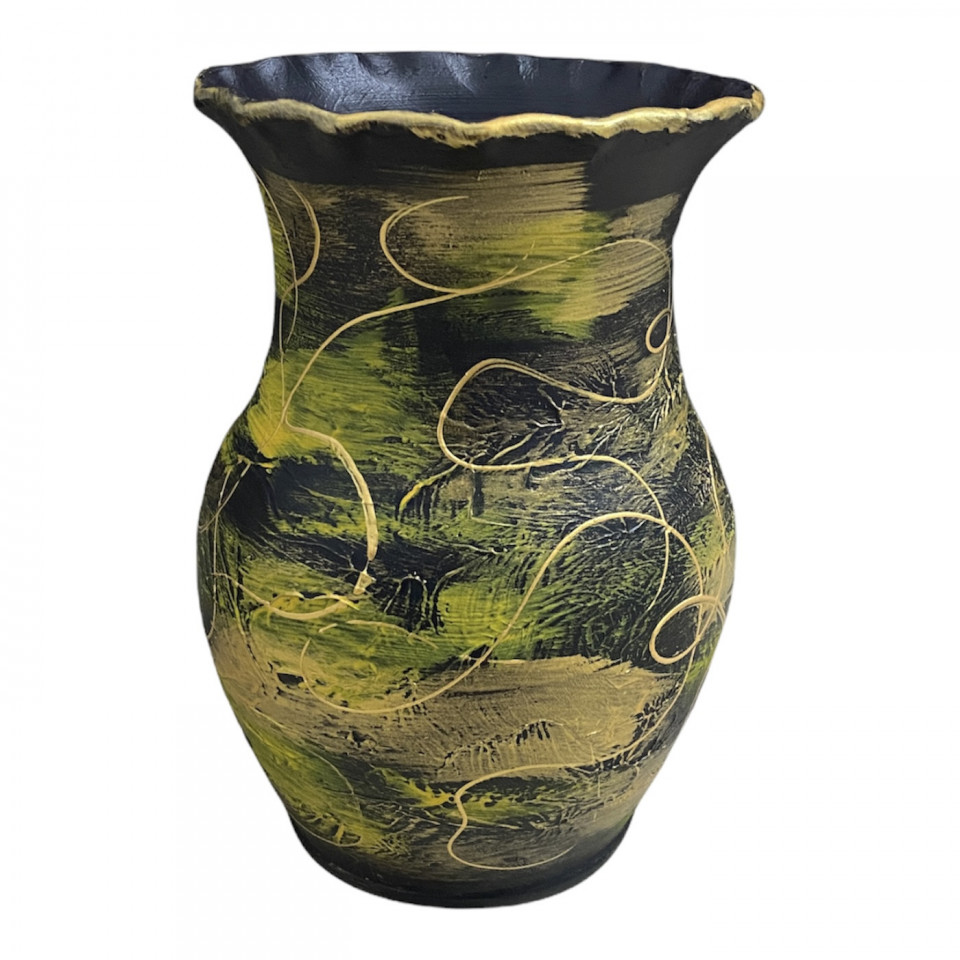 Vaza ceramica neagra decorata manual