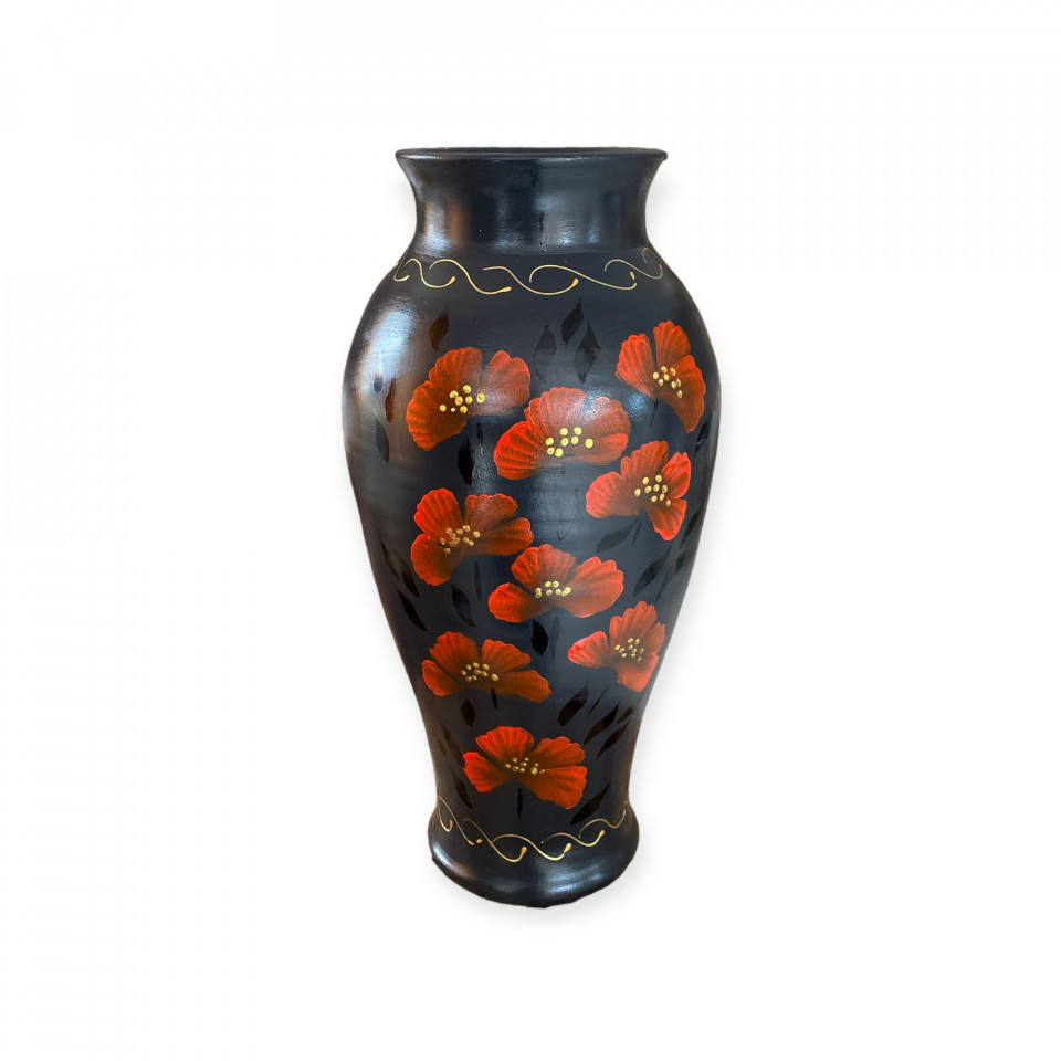 Vaza ceramica neagra, eleganta, pictata manual