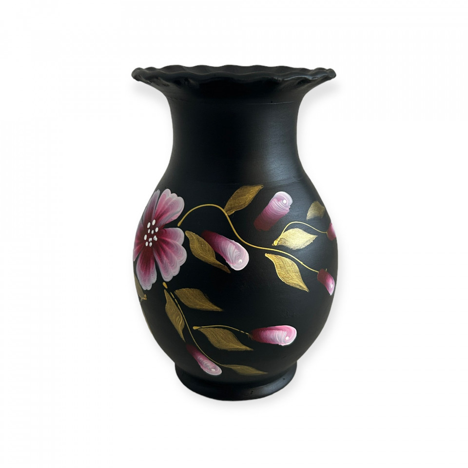 Vaza ceramica neagra, eleganta, pictata manual