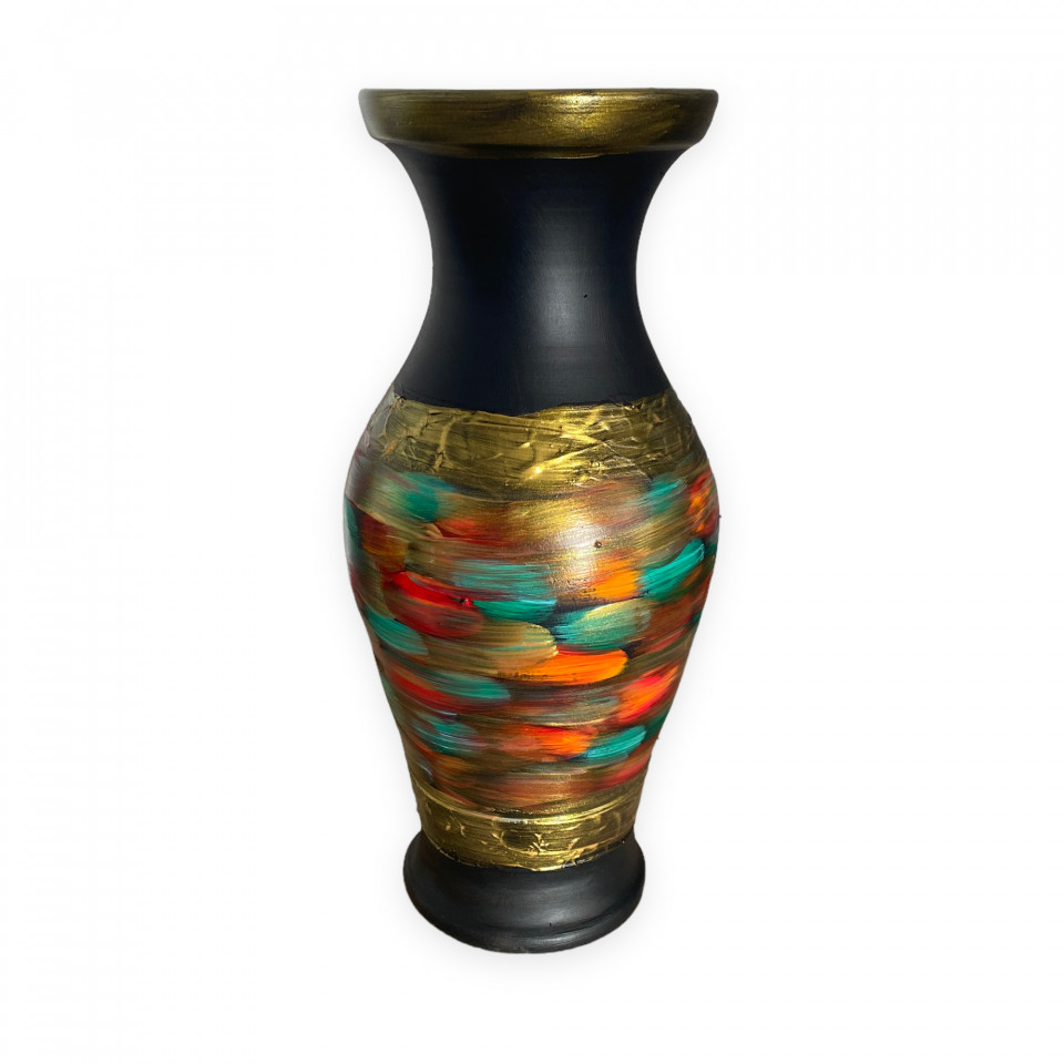 Vaza ceramica neagra pictata manual,unicat,35cm