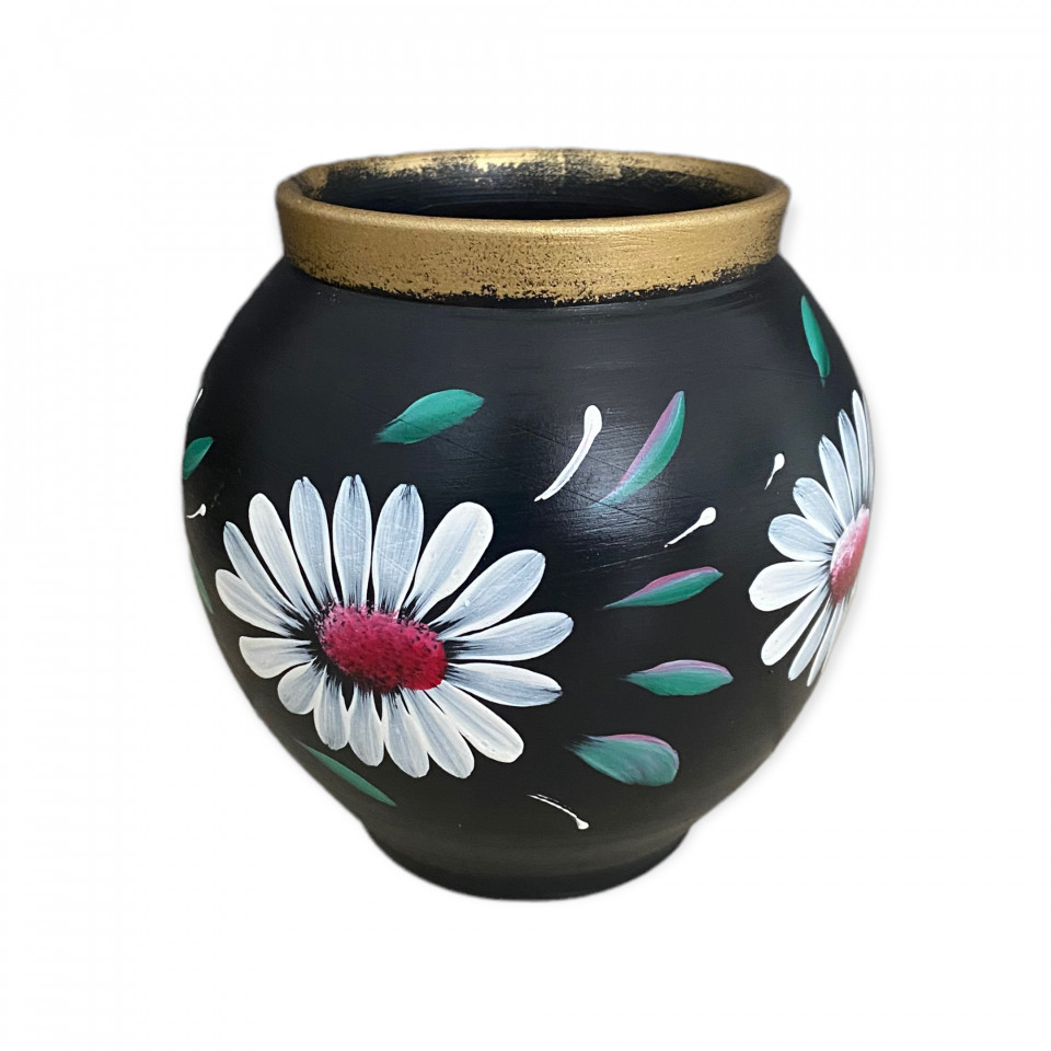 Vaza ceramica neagra pictata manual