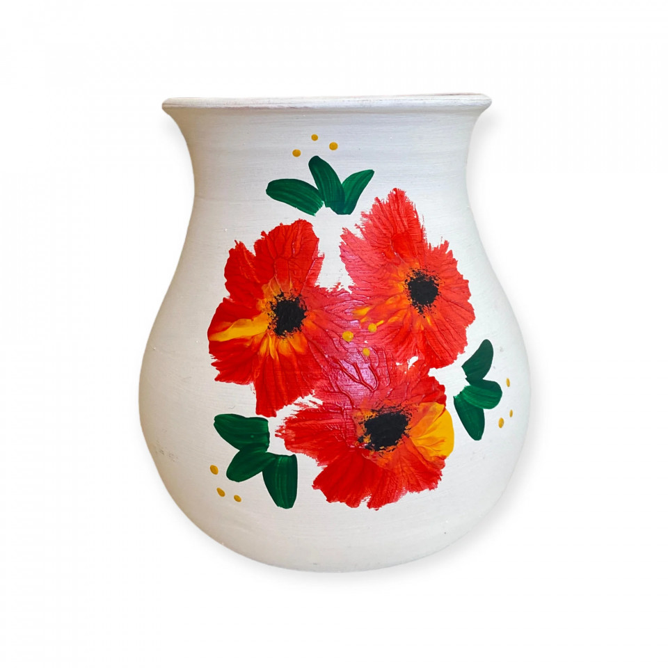 Vaza ceramica alba, pictata manual, 10 cm