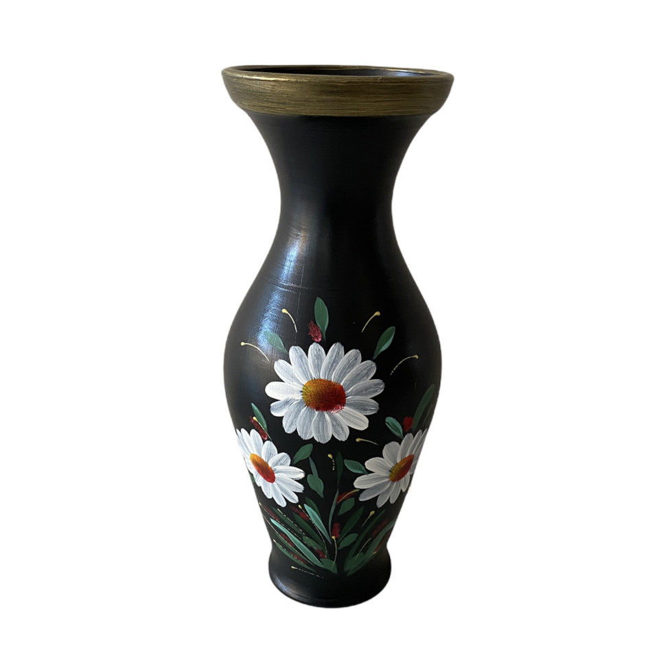 Vaza ceramica neagra cu margarete