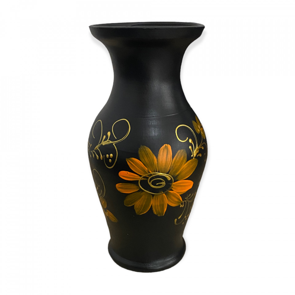 Vaza ceramica neagra pictata manual,26cm
