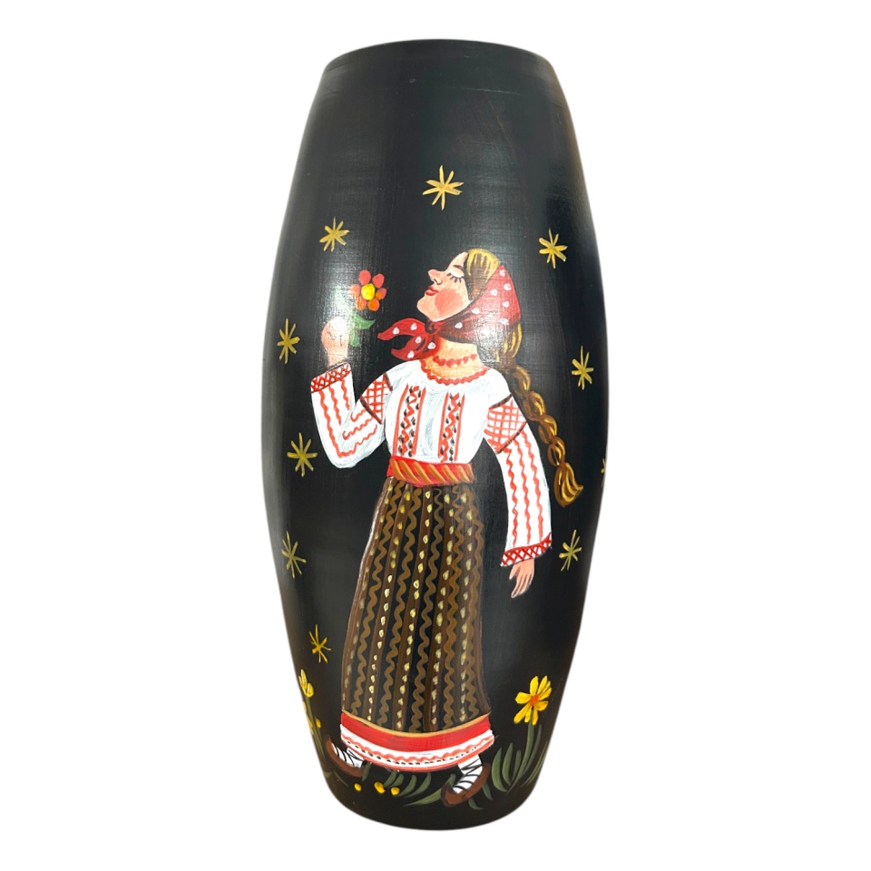 Vază ceramică pictată manual 30 cm – țărancă în haine tradiționale ...