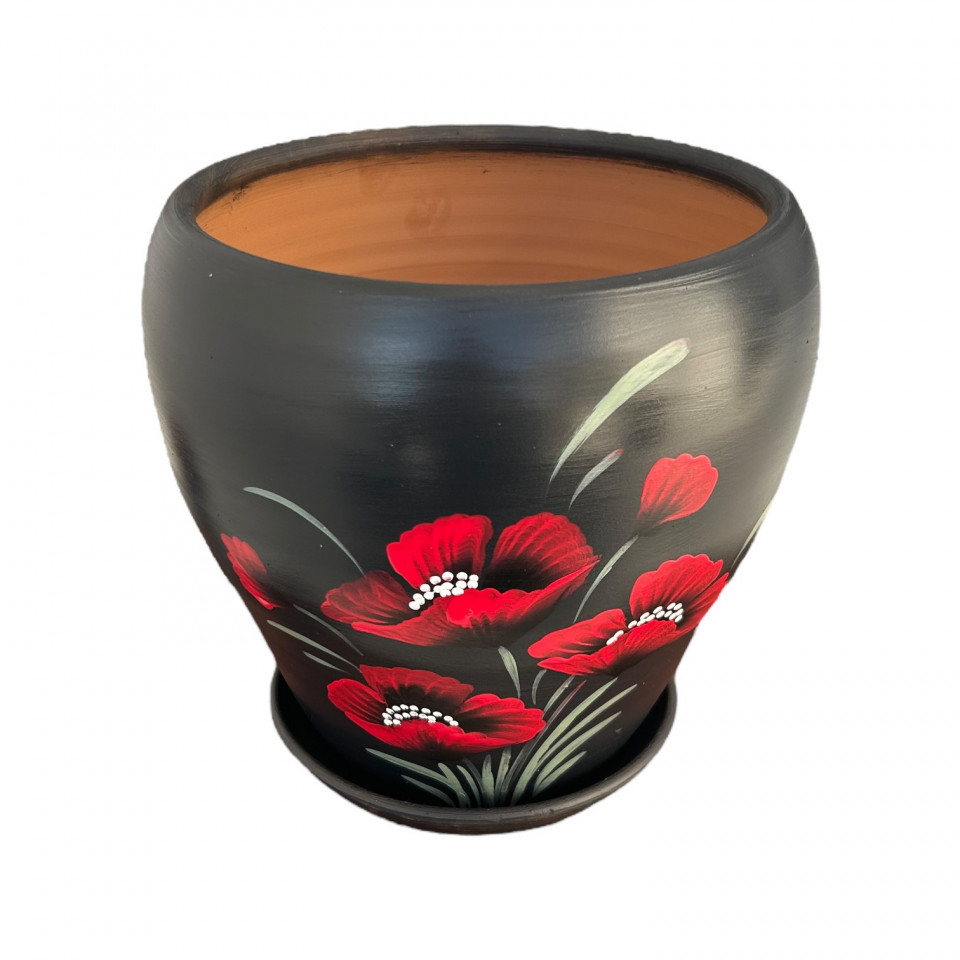 Ghiveci din lut cu farfurie pentru flori