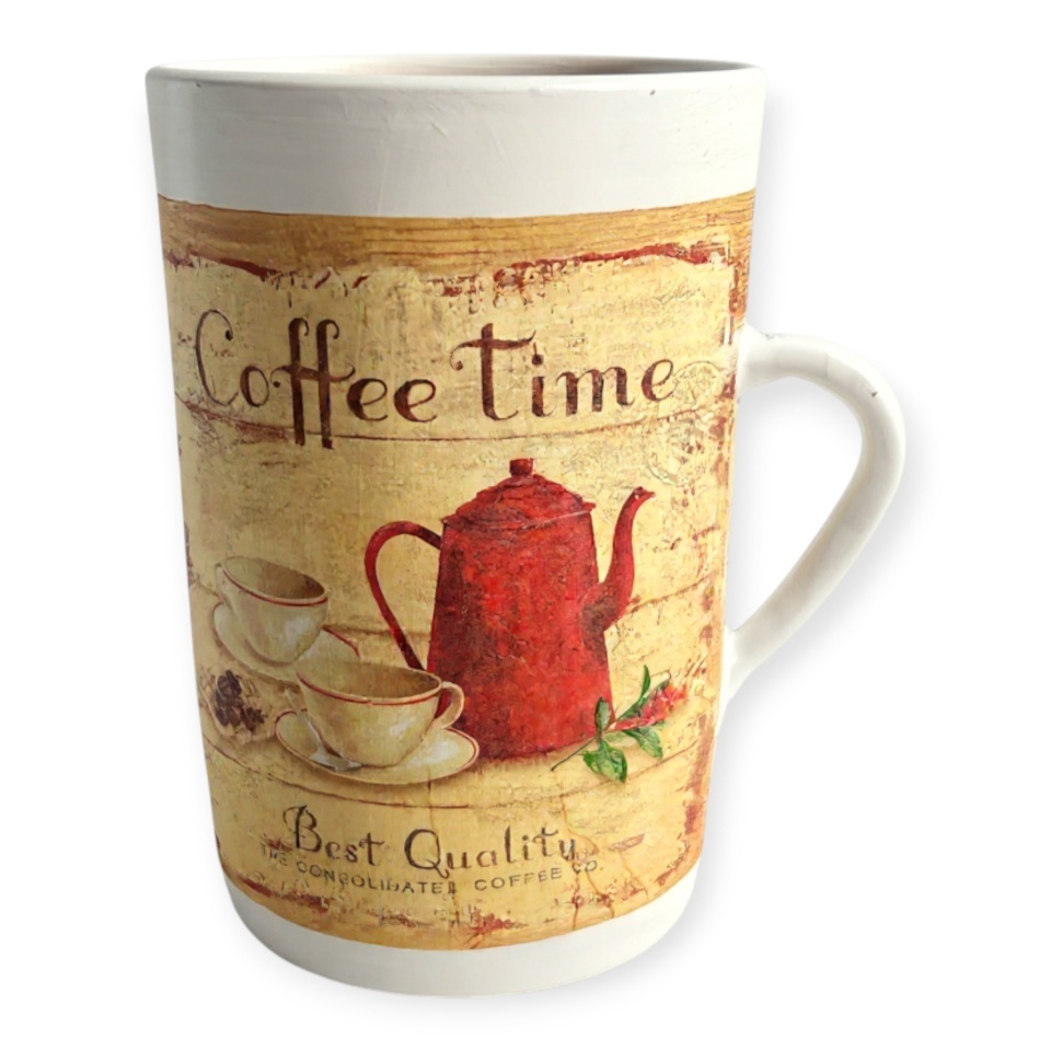 Vaza alba tip carafa 20 cm cu maner, decor COFFEE TIME, accent cozy ...