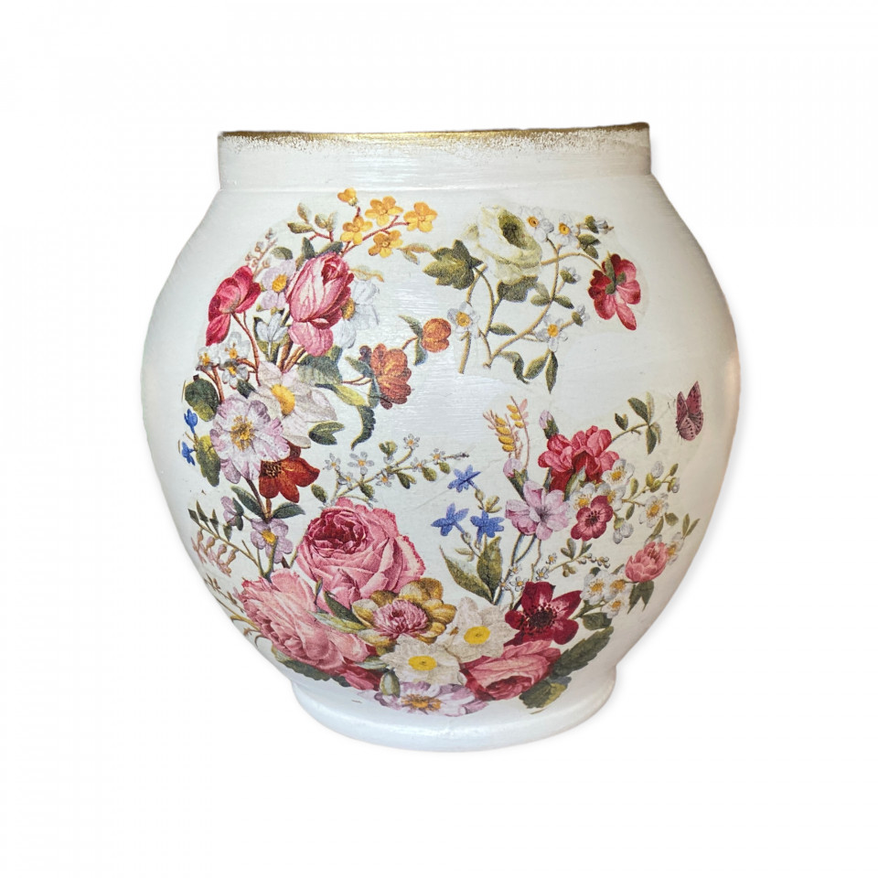 Vaza ceramica decorata cu flori de camp