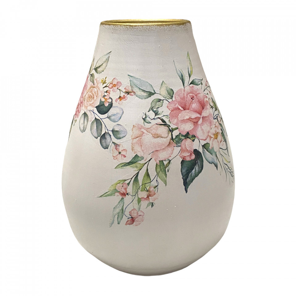 Vaza ceramica moderna, decorata cu trandafiri,21cm