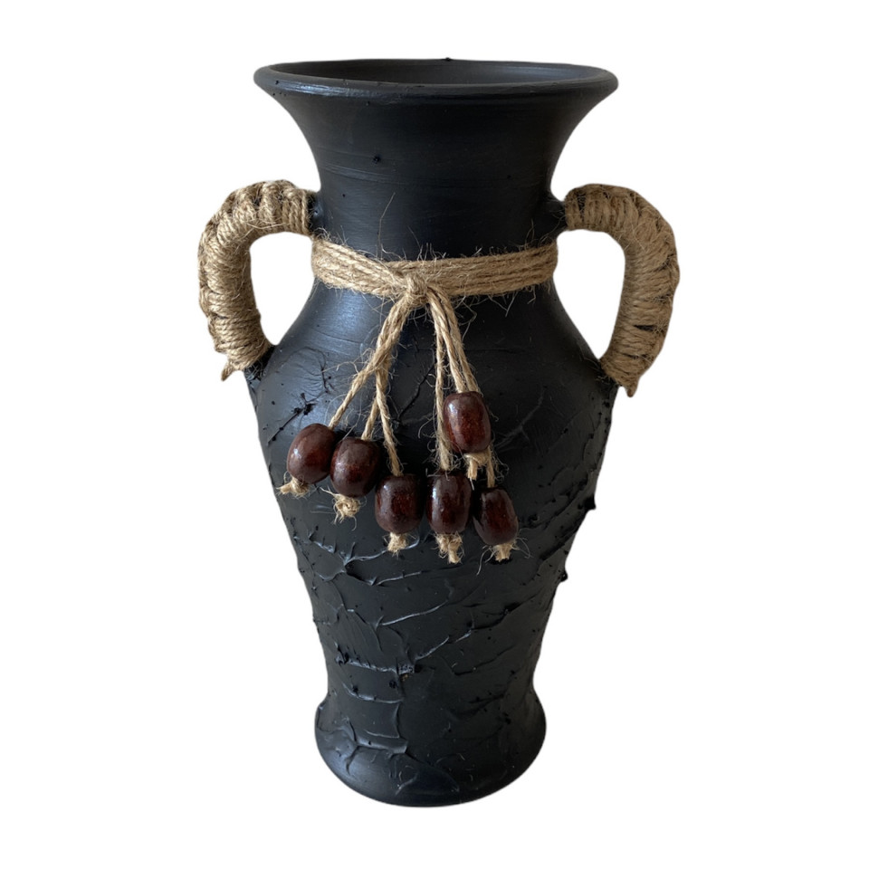 Vaza ceramica neagra cu sfoara si bile