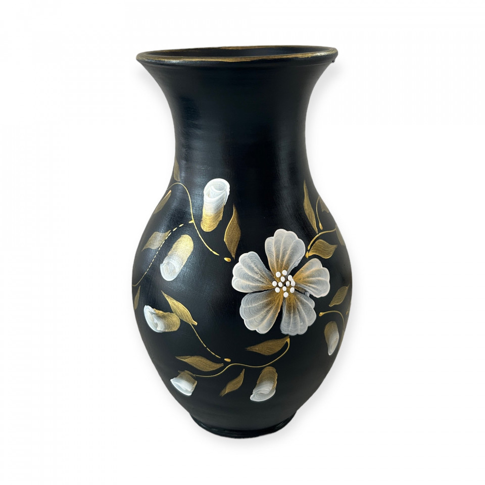 Vaza ceramica neagra, eleganta, pictata manual