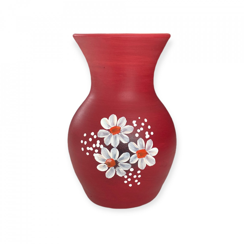 Vaza ceramica, visinie, pictata cu margarete
