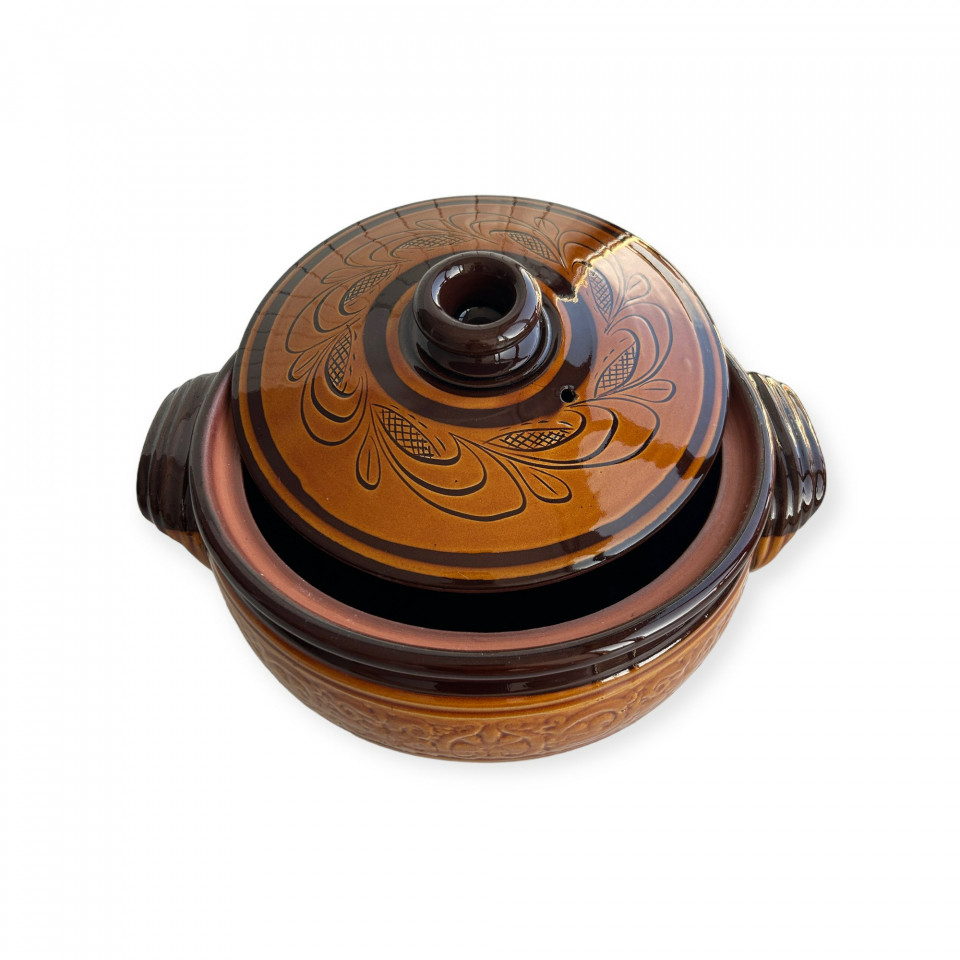 Oala din ceramica pentru sarmale, maro, 8litri