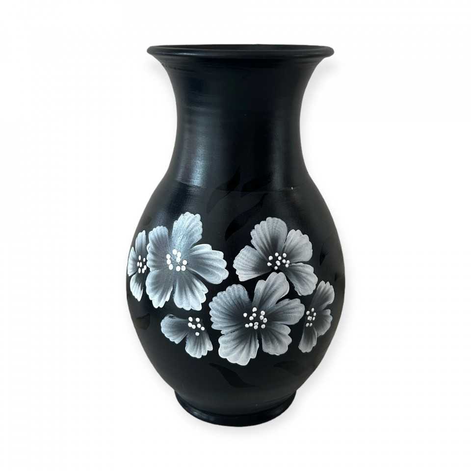 Vaza ceramica neagra, eleganta, pictata manual