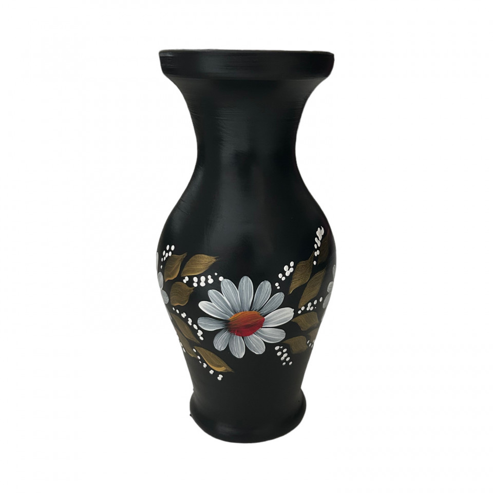 Vaza ceramica neagra , pictata manual, 27 cm
