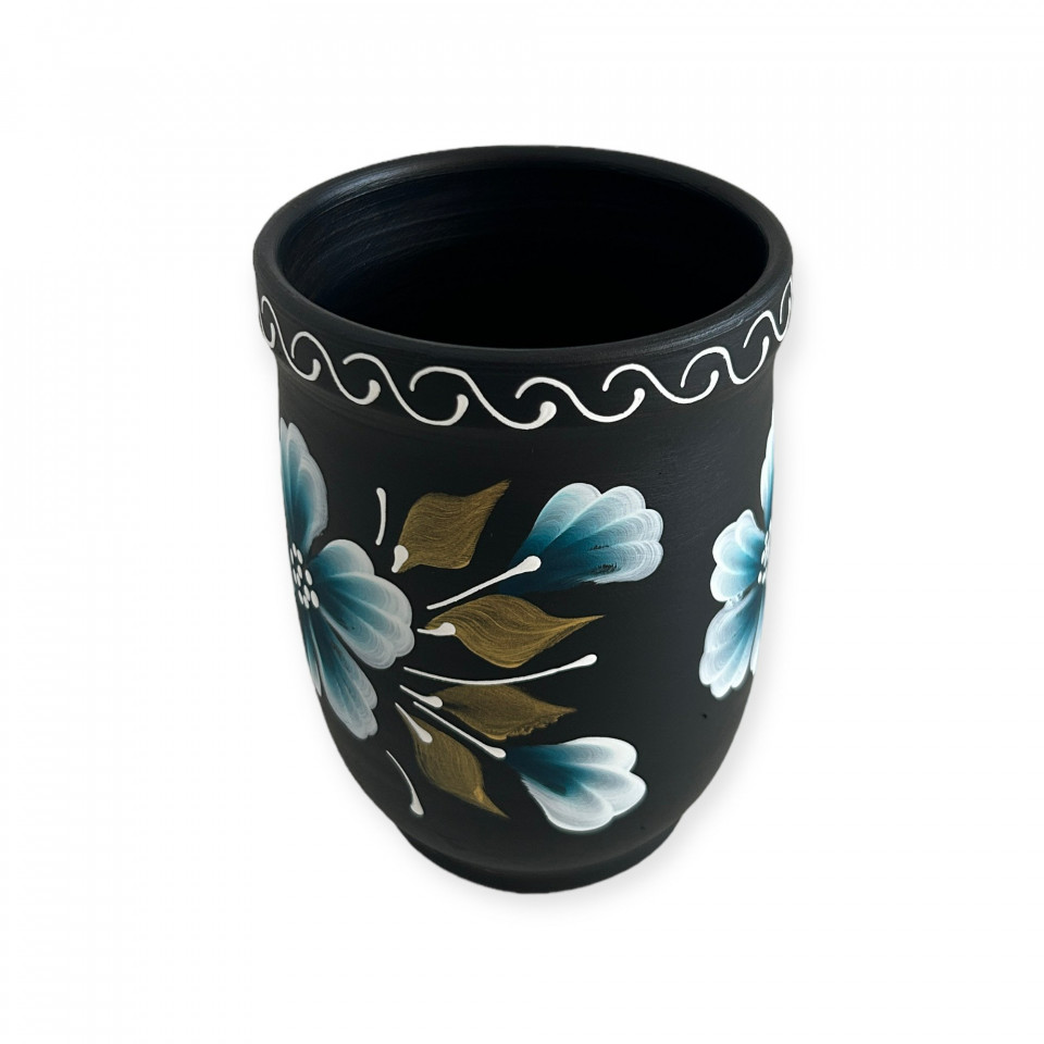 Vaza ceramica neagra, pictata manual