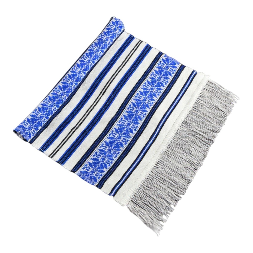 Prosop, stergar traditional albastru cu alb, tesut cu model traditional ...