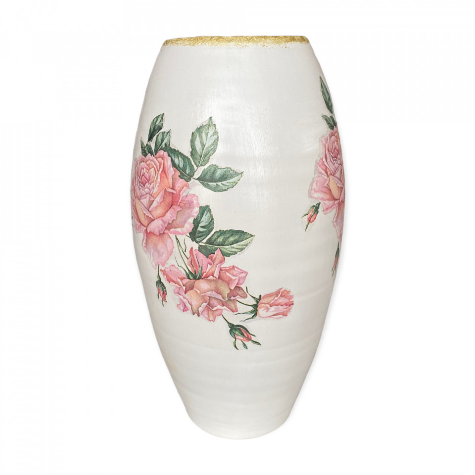 Vaza ceramica decorata manual, trandafiri, 29cm
