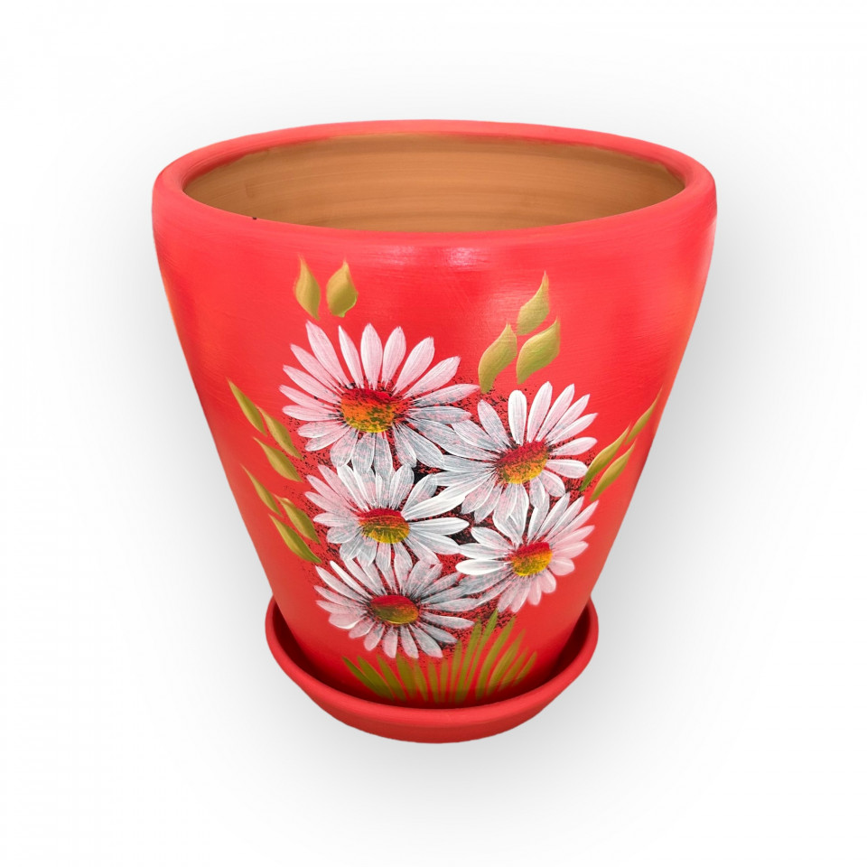 Ghiveci din lut cu farfurie pentru flori