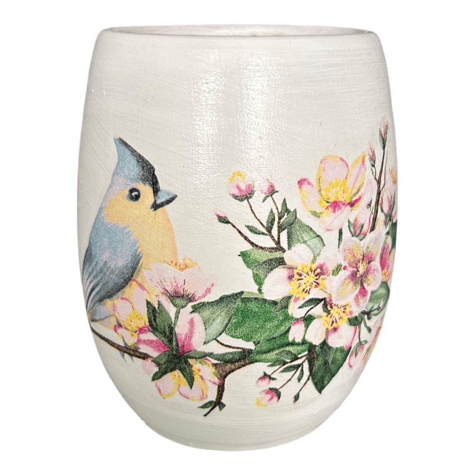 Mini vaza din ceramica, alba, lucrata manual