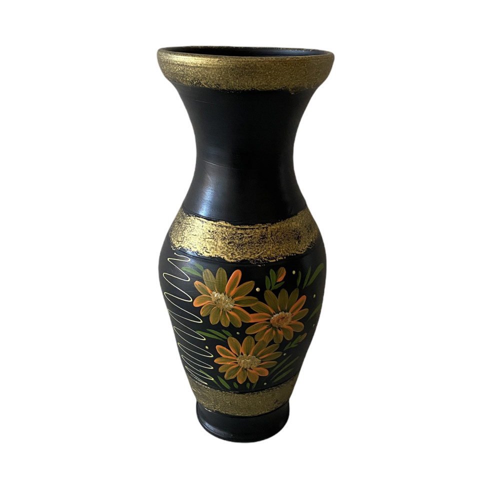 Vaza ceramica neagra cu margarete