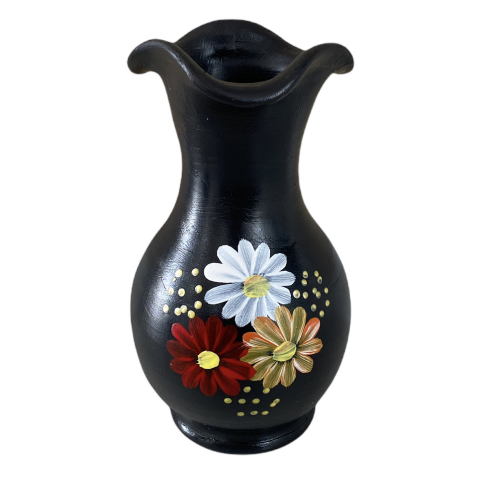 Vaza ceramica neagra cu margarete