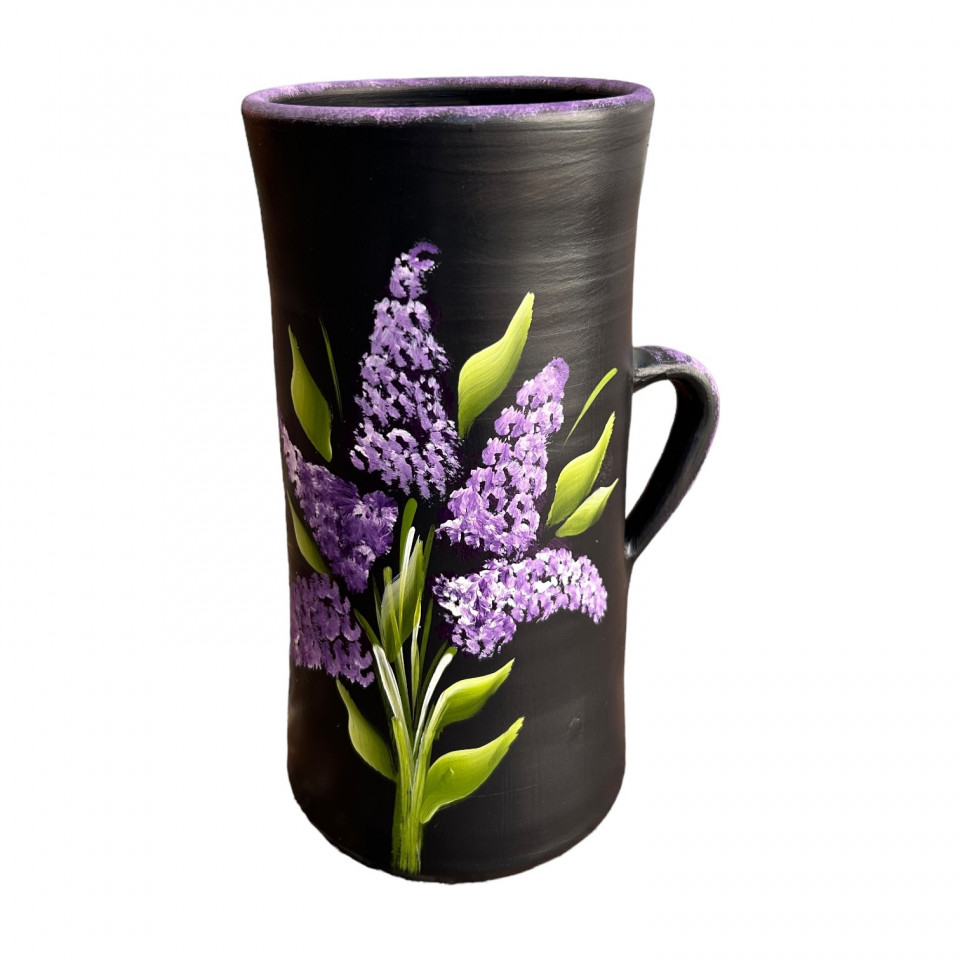 Vaza de lut cu maner, pentru flori - colectia liliac