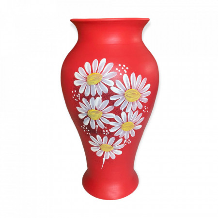 Vaza ceramica, rosie, pictata manual, 30 cm
