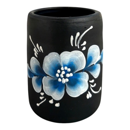 Mini vaza ceramica neagra 12 cm model cilindric, decorata manual cu ...