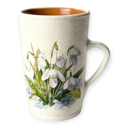 Vaza alba tip carafa cu maner 20 cm, decor cu ghiocei, accent delicat ...