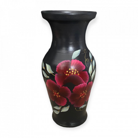 Vaza ceramica neagra , pictata manual, 27 cm