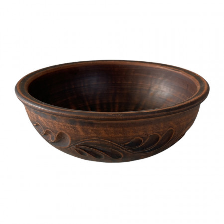 Castronel din ceramica maro din lut natural, lucrat manual, model ...