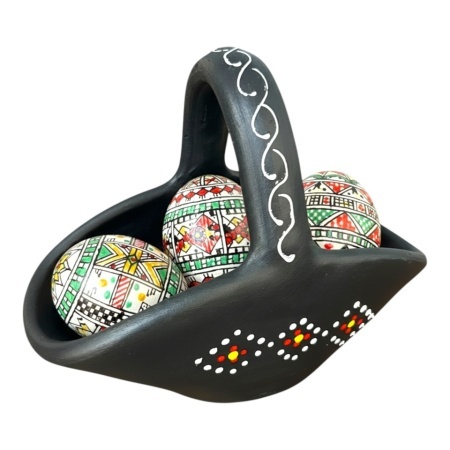 Cosulet ceramic, motive traditionale, pictat manual, 3 oua incondeiate ...