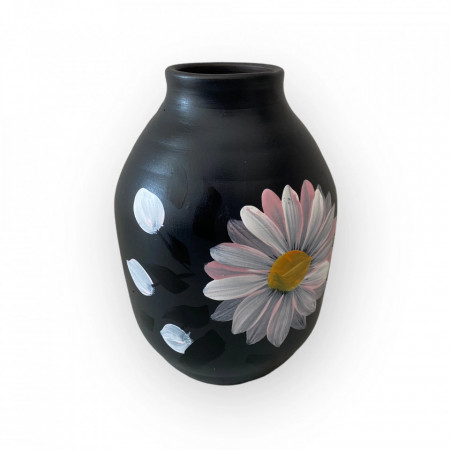 Vaza ceramica neagra,moderna,pictata manual