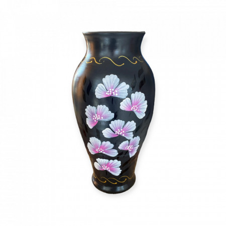 Vaza ceramica neagra, eleganta, pictata manual