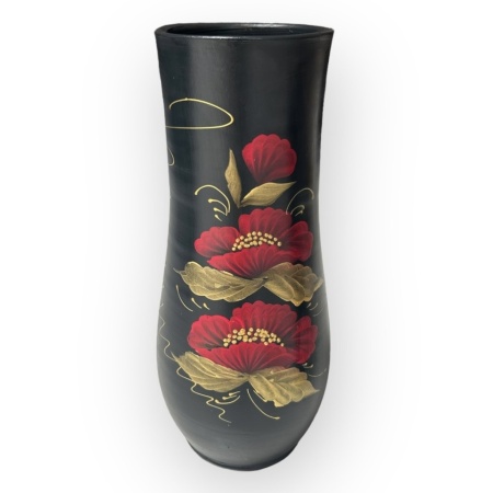 Vaza ceramica neagra pictata cu maci, 40 cm