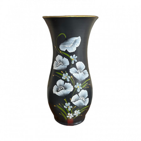Vaza ceramica neagra pictata manual, 32 cm